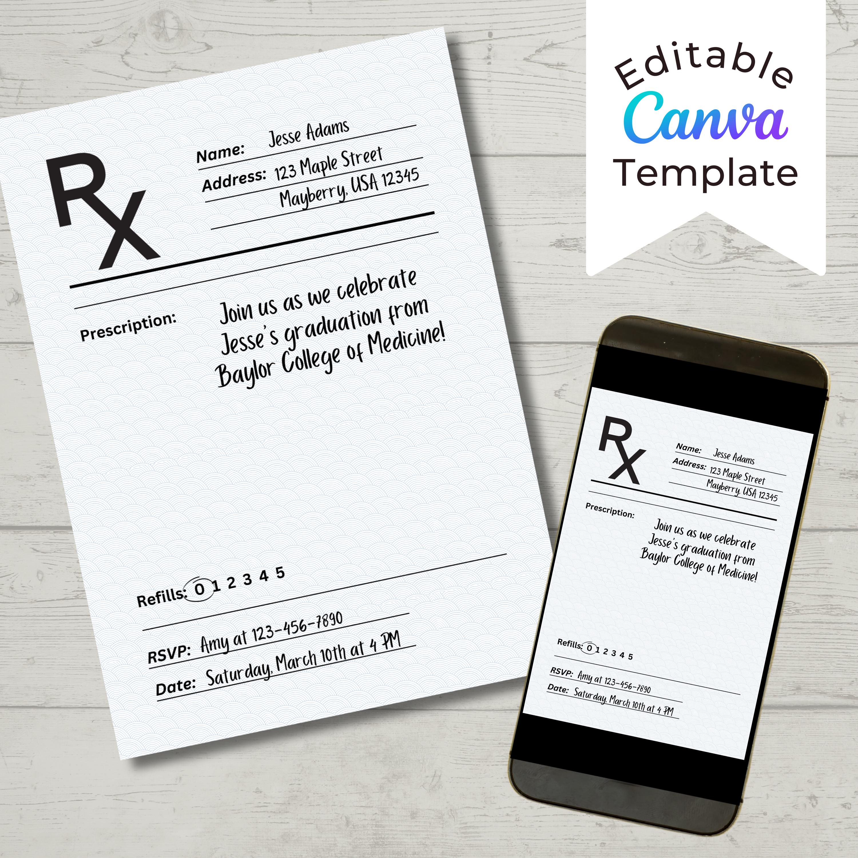 Editable Medical Graduation Invitation Template, Pharmacist Graduation ...