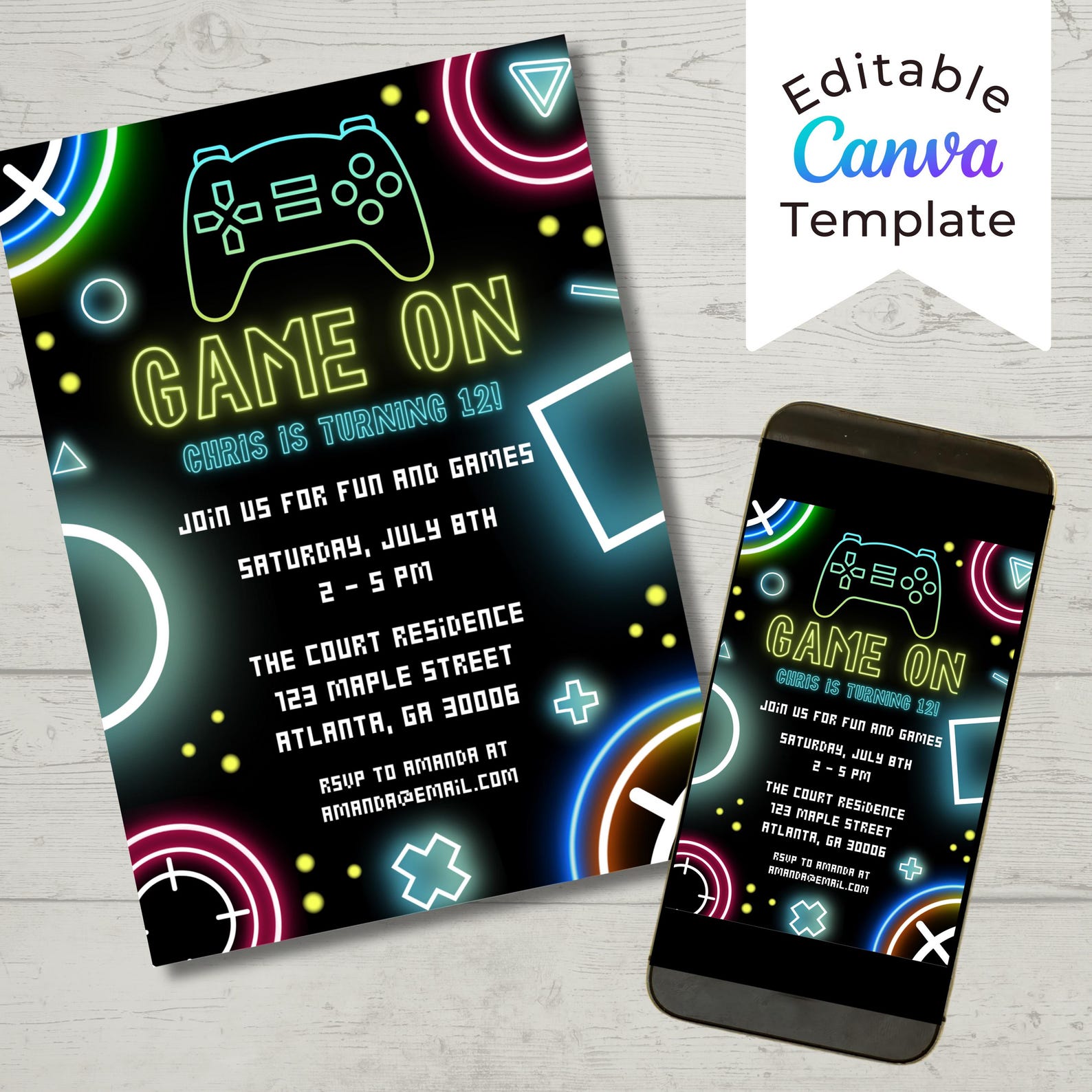 Editable Game on Invitation Template, Video Game Birthday Party, Gamer ...