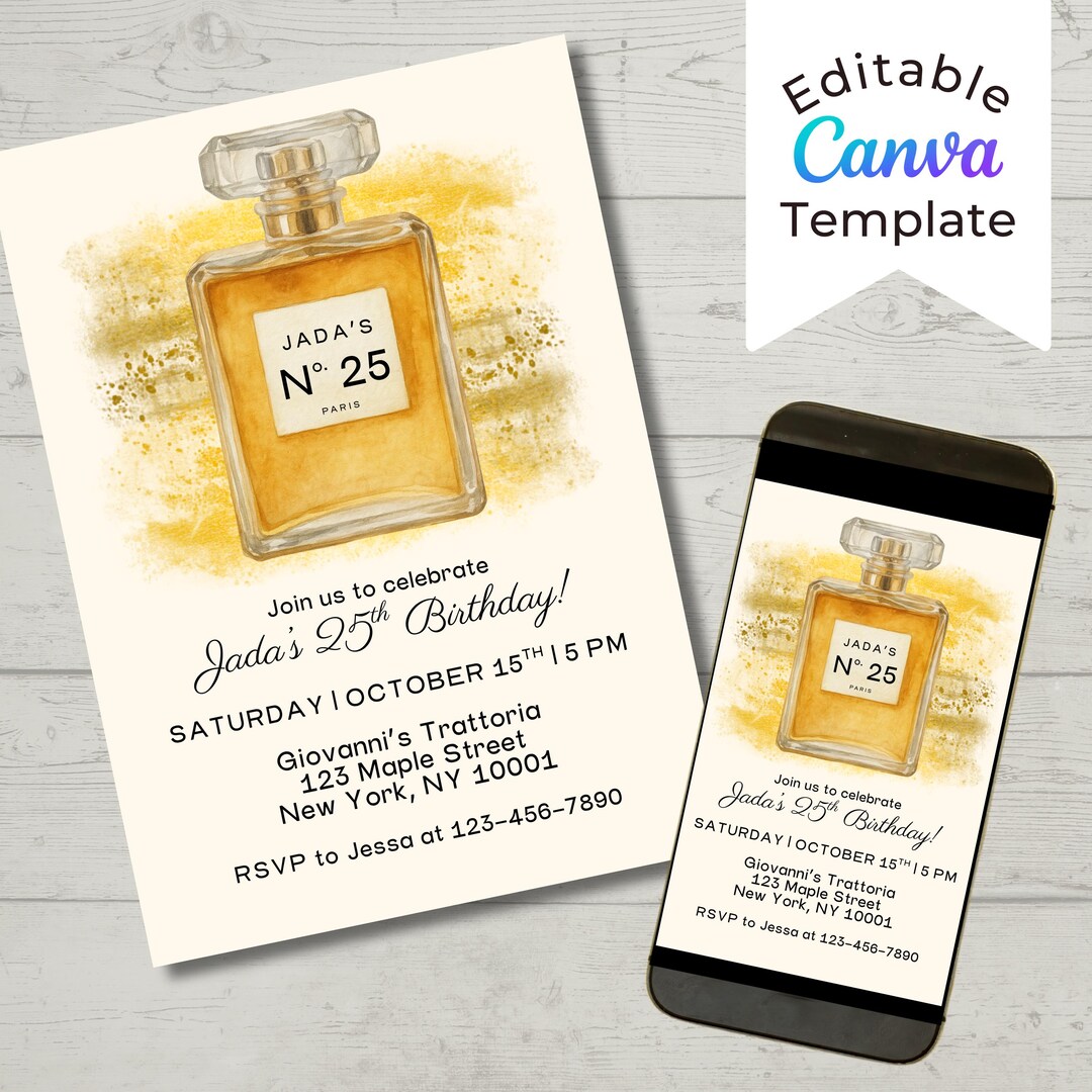 Glam Birthday Invitation Template, Editable Invite Adult Birthday Party ...