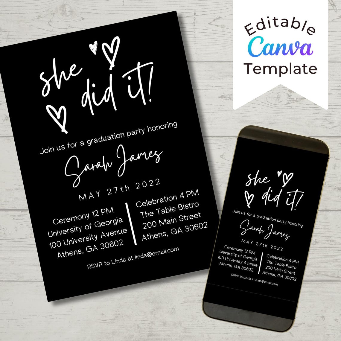 Editable Graduation Invitation Template, She Did It Graduation ...