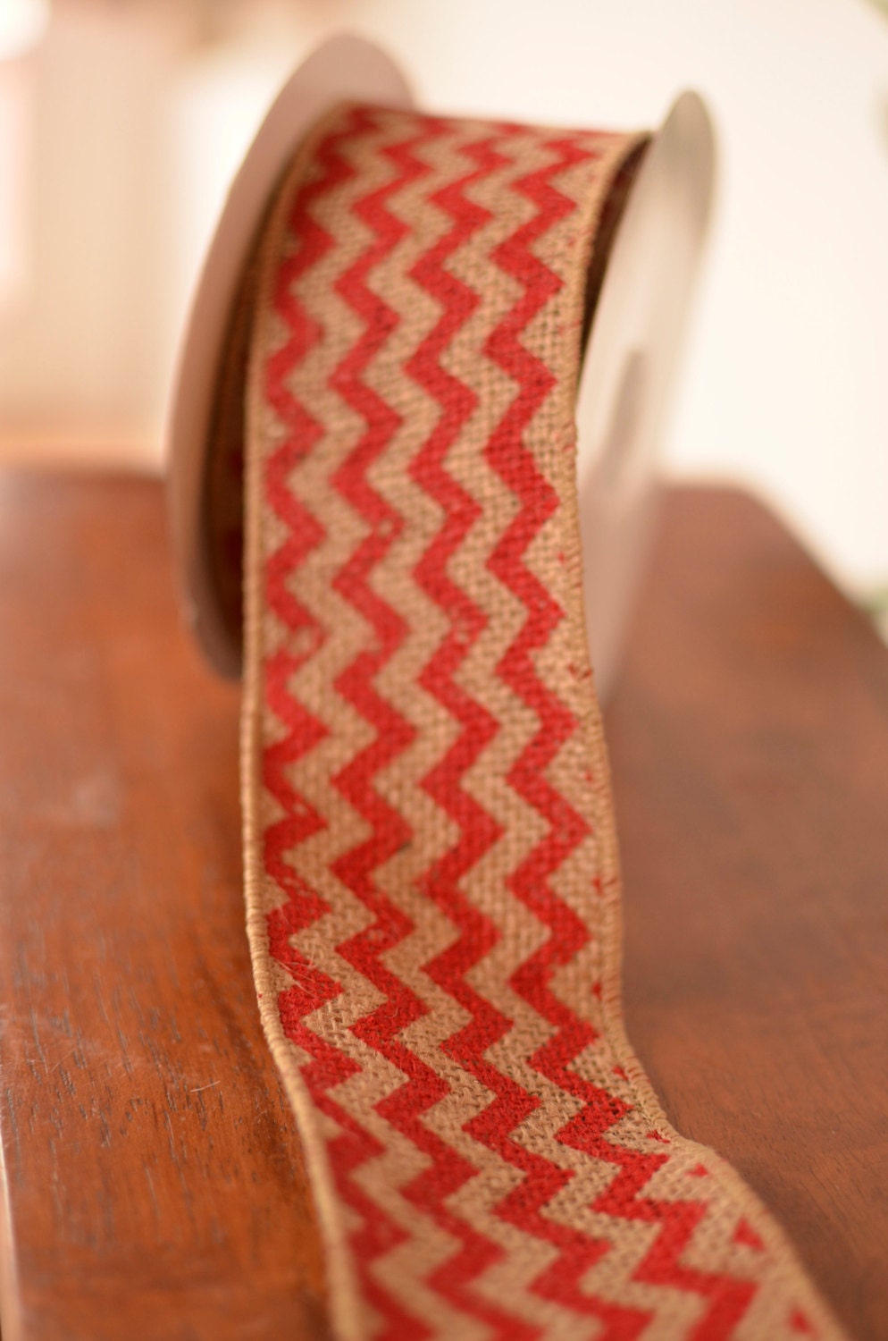 10 yard roll of red chevron burlap ribbon 2.5 burlap | Etsy