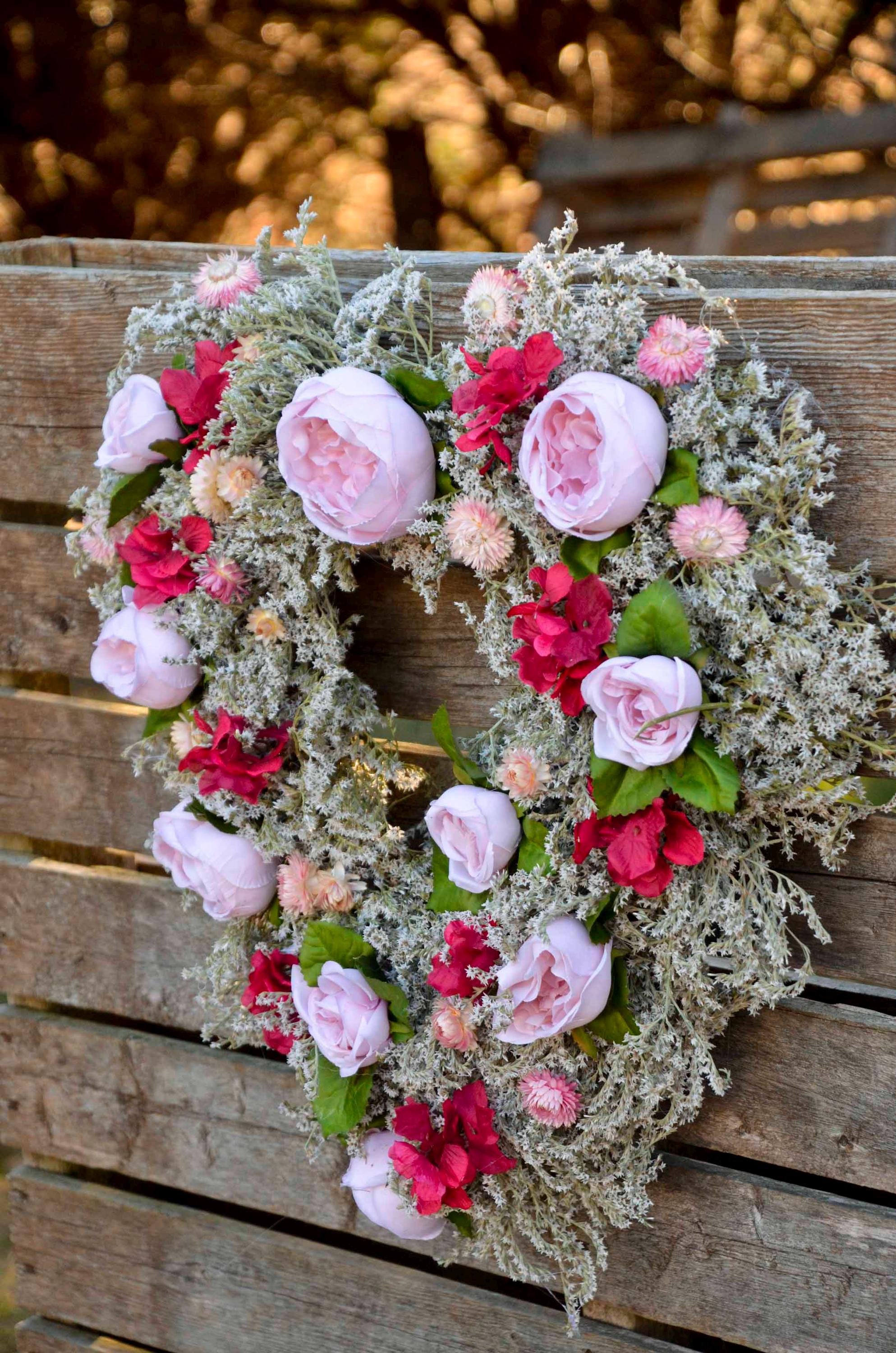 The Enduring Valentine | Pink Silk Roses and Dried German Statice and ...