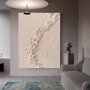 Large White Abstract Painting,3d White Textured Wall Art, Minimalist Thick Textured Painting ...