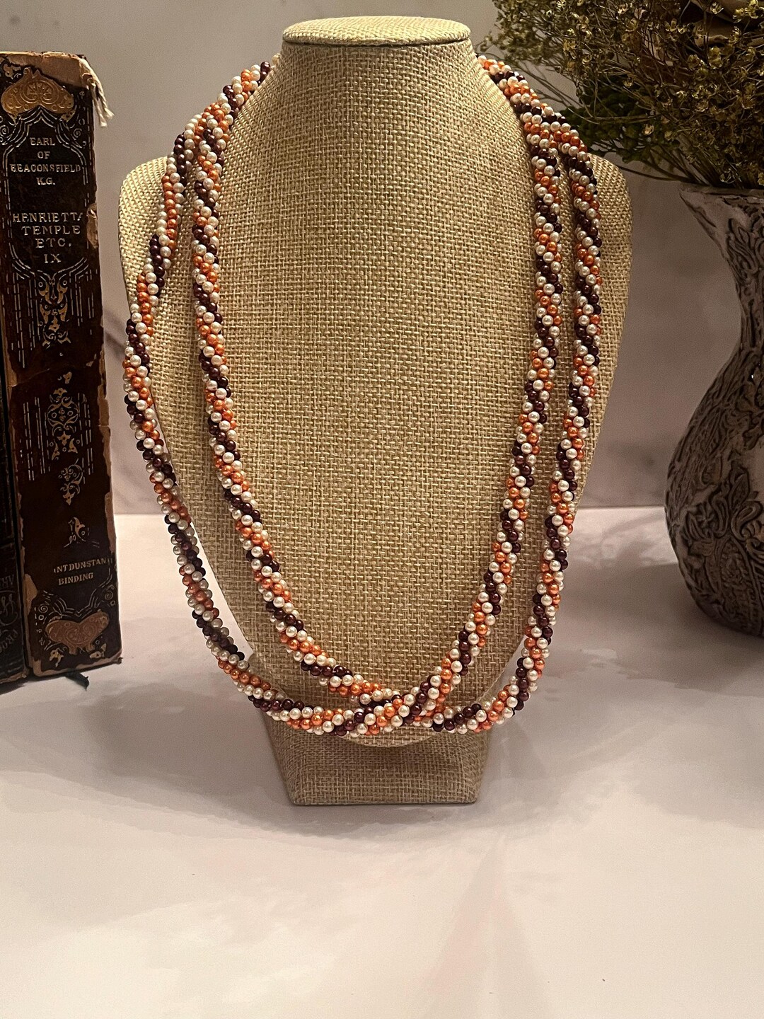 Orange and Brown Seed Bead Rope Necklace - Etsy