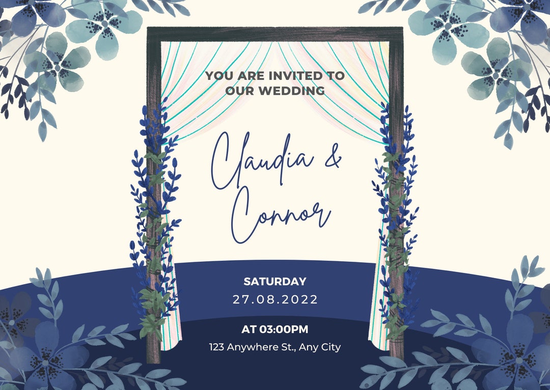 Cream Blue Watercolor Wedding Invitation Card - Etsy