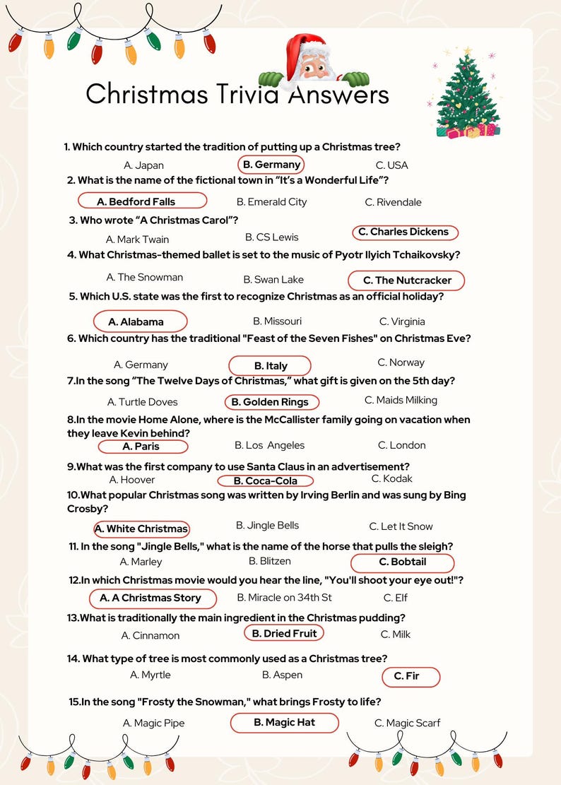 Christmas Trivia Questions & Answers - Printable PDF - Fun Holiday Game ...