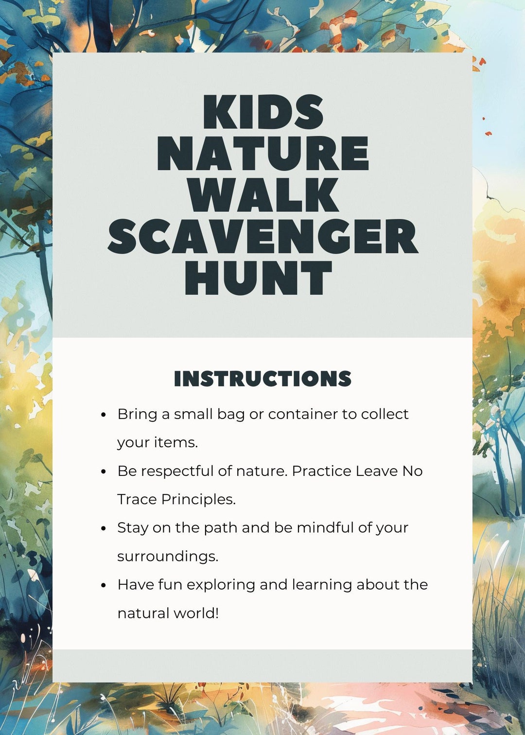 Kids Nature Scavenger Hunt Printable 15 Fun Nature Items to Find ...