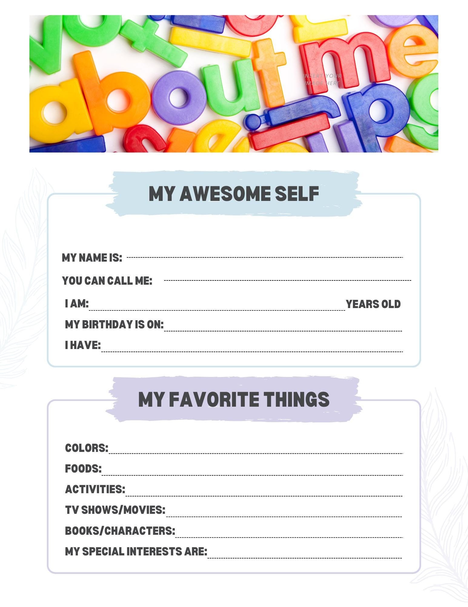 All About Me for Special Needs | 6-page Printable PDF | Personalize and ...