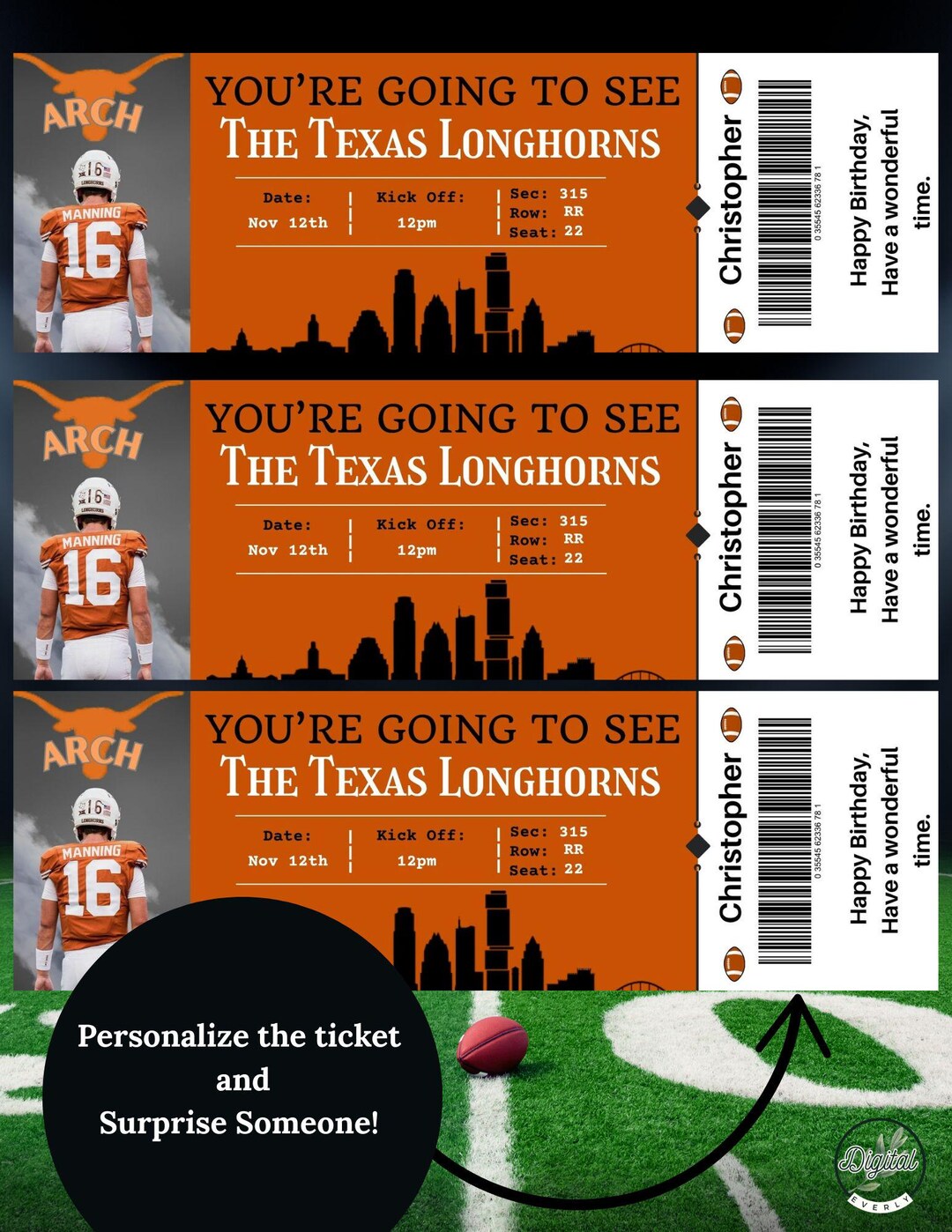 Texas Longhorns College Surprise Ticket Template, Digital Download - Etsy