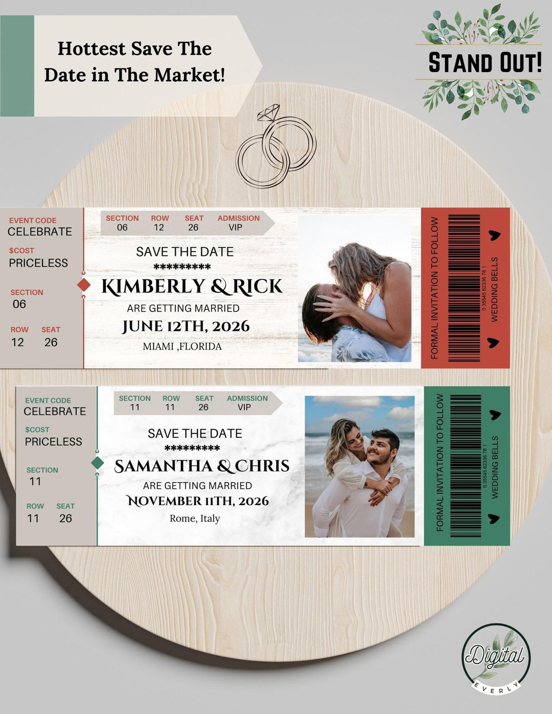 Simple Save the Date Ticket Templates (3 Included), Wedding Invitations ...