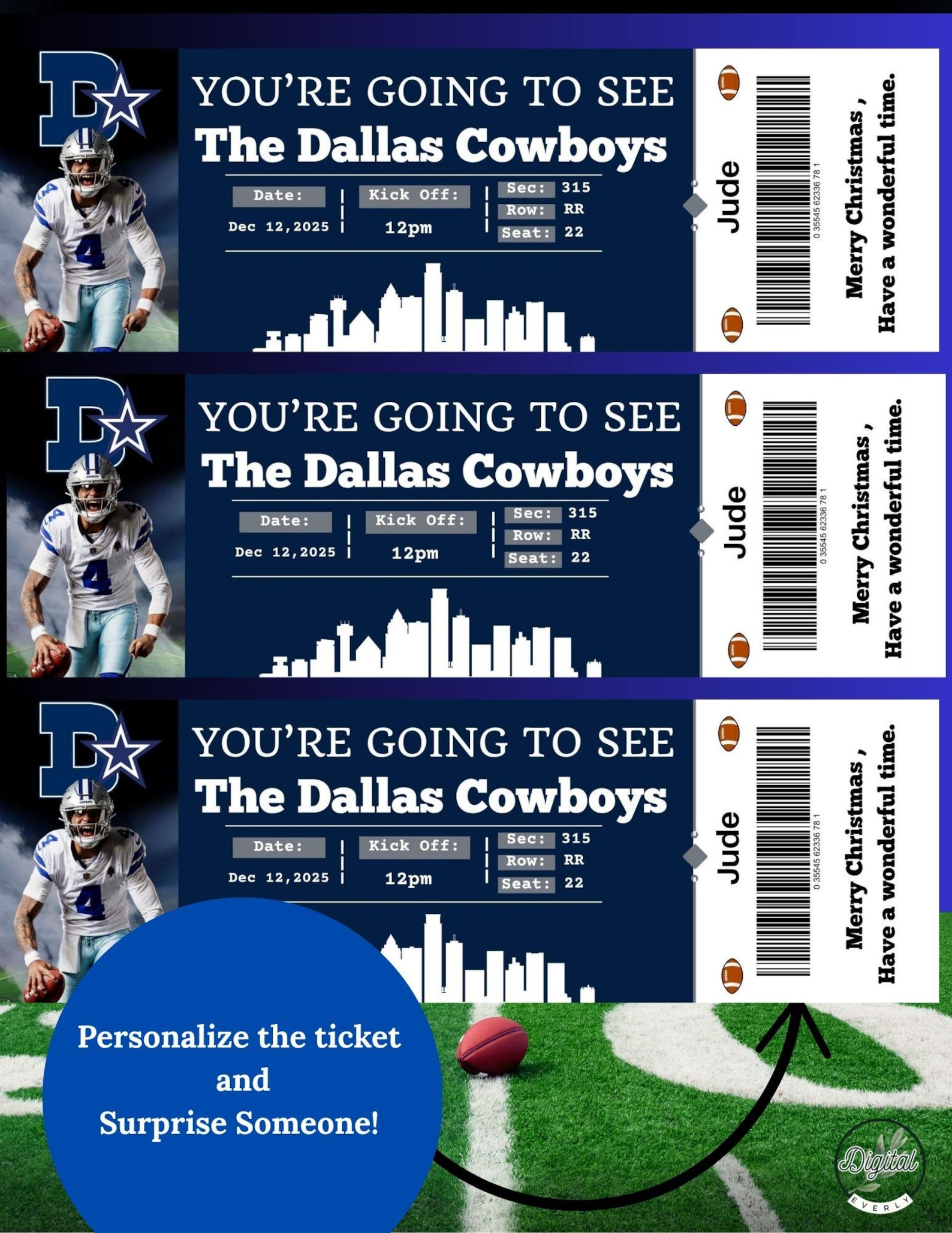 Dallas Cowboys NFL Surprise Ticket Template, Digital Download - Etsy