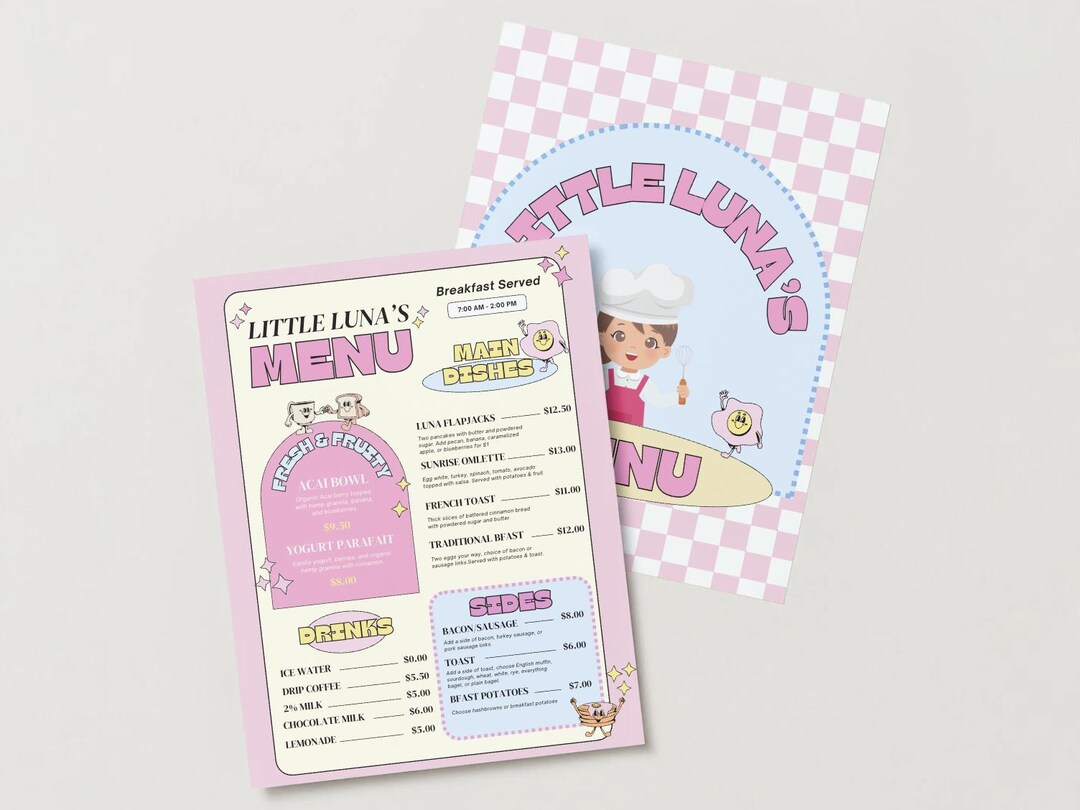 PERSONALIZED KIDS MENU for Pretend Play - Custom Restaurant Menu ...