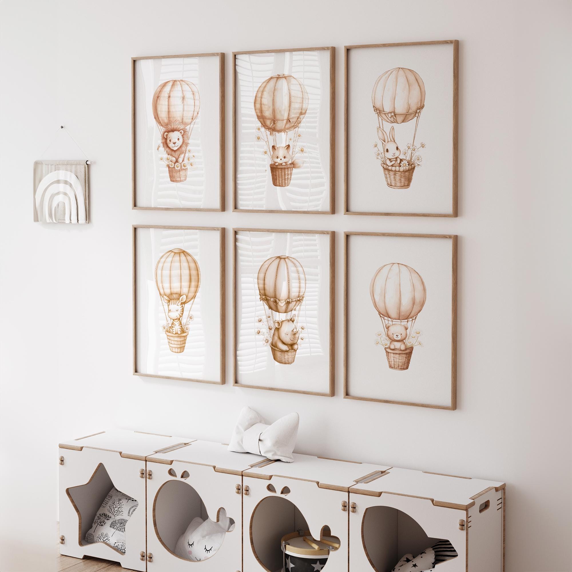 Set of 6 Hot Air Balloon Safari Animal Nursery Decor, Nursery Wall Art ...