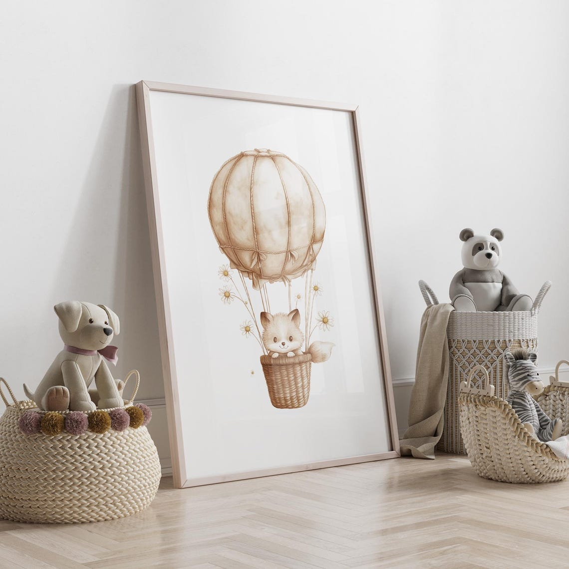 Set of 6 Hot Air Balloon Safari Animal Nursery Decor, Nursery Wall Art ...