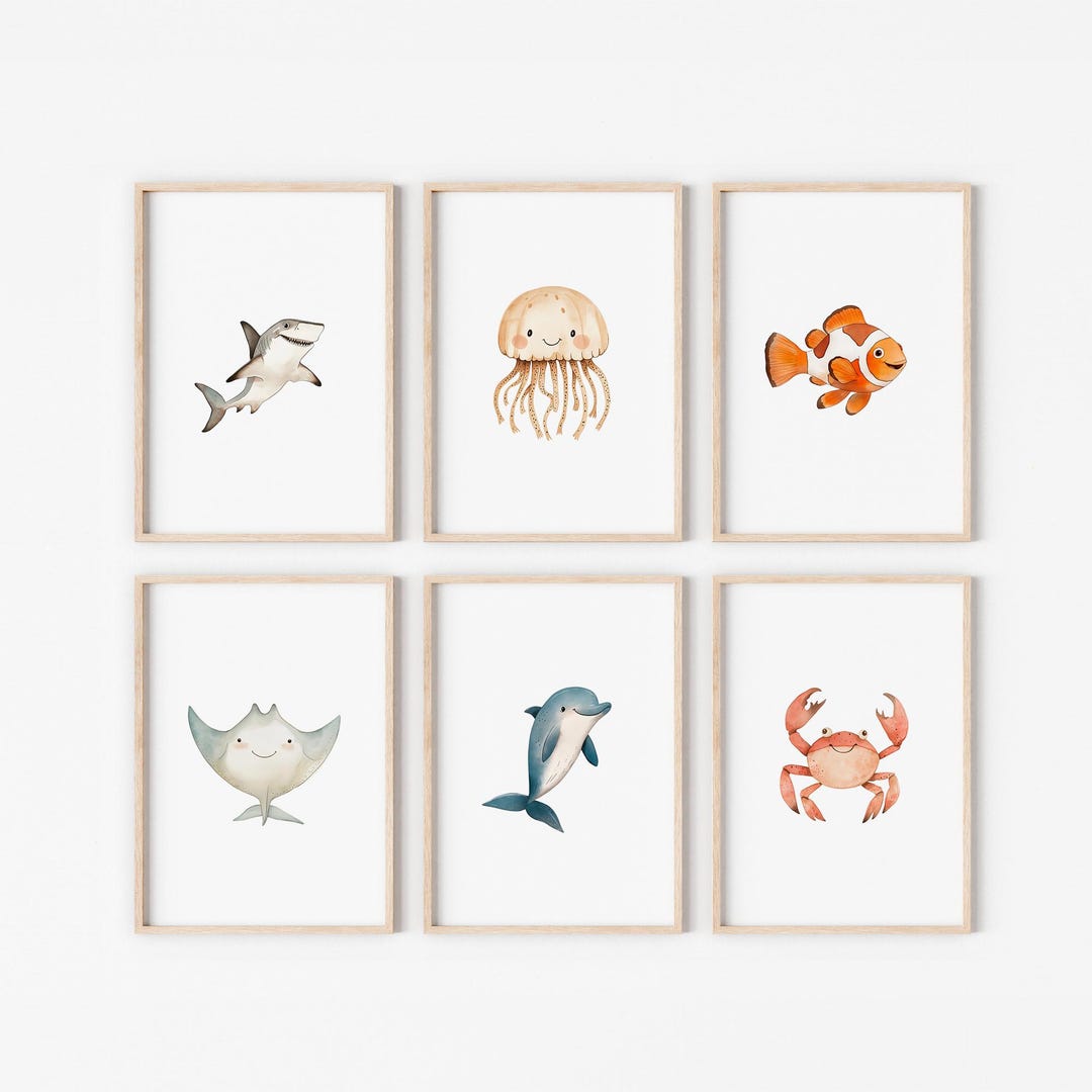 Set of 6 Baby Sea Animals,watercolor Nursery Ocean Prints,ocean Nursery ...