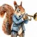 16 Squirrel Trumpet Clipart, Watercolor Squirrel Musician Clipart ...