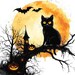16 Halloween Cat Clipart, Watercolor Halloween Moon Clip Art, Printable ...