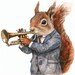 16 Squirrel Trumpet Clipart, Watercolor Squirrel Musician Clipart ...