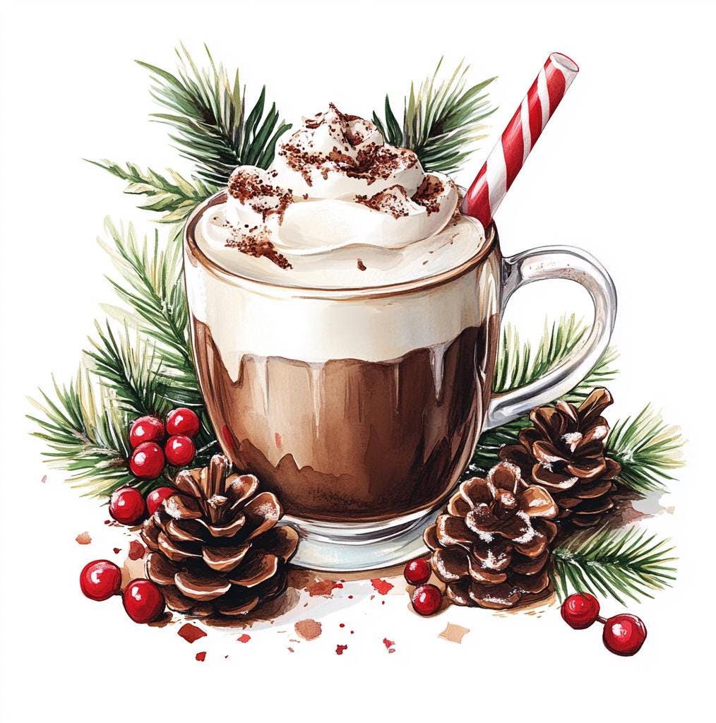 16 Christmas Hot Chocolate Clipart, Watercolor Winter Clipart ...
