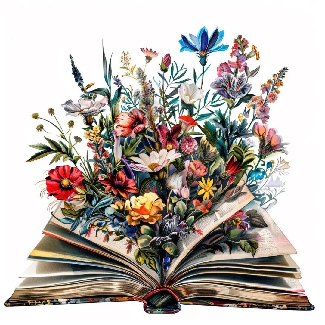 14 Open Floral Book Clipart, Watercolor 3D Book Clip Art, Printable ...