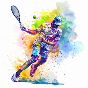 20 Tennis Player Clipart, Watercolor Tennis Sport Clip Art, Printable ...
