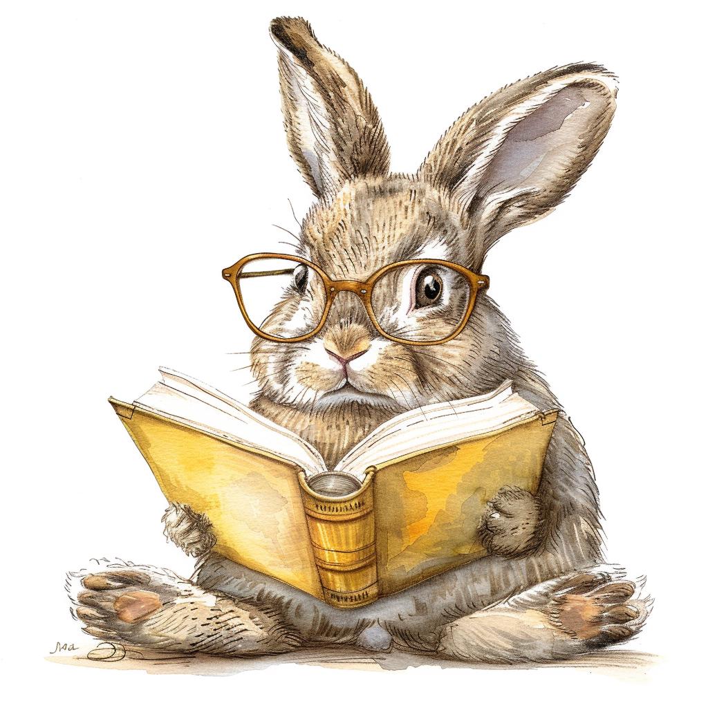 Watercolor Bunny Reading Clipart: Book Lover Art (digital Download) - Etsy