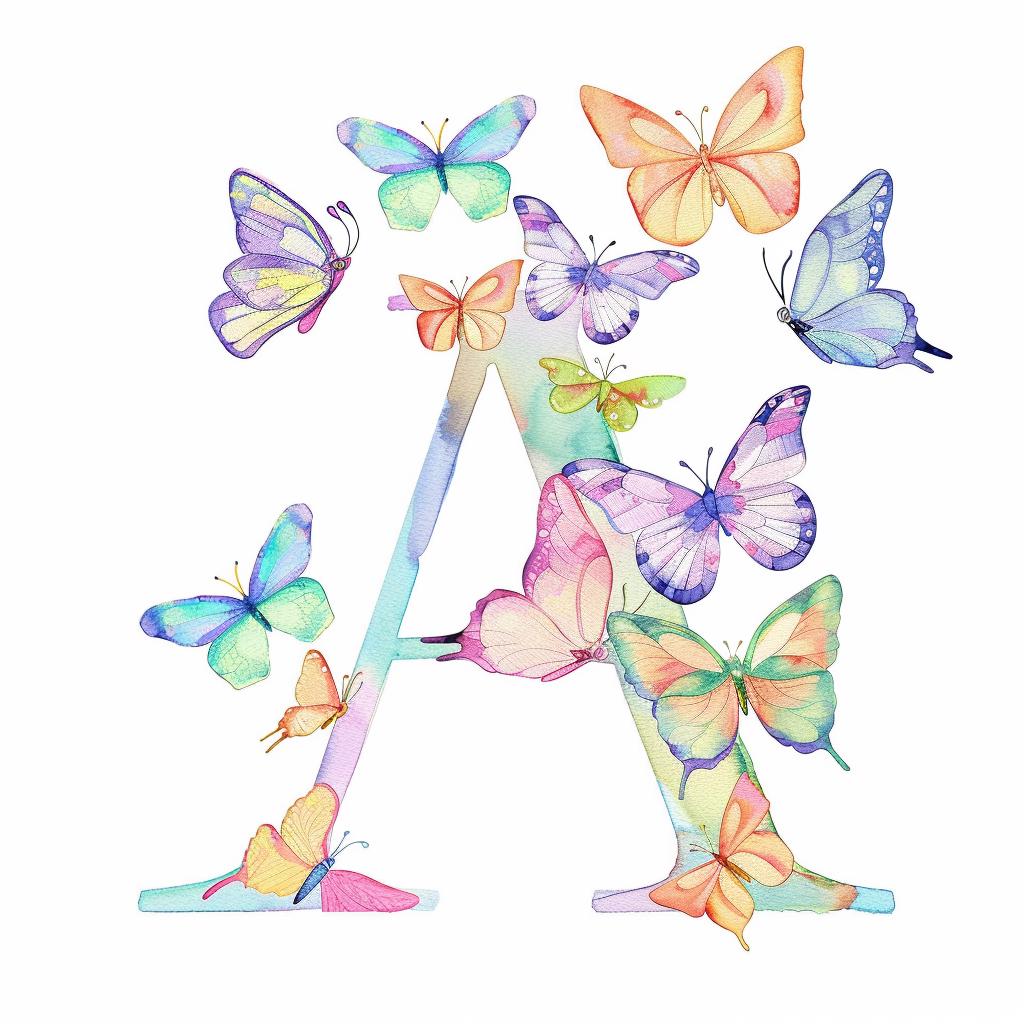 12 Butterfly Letter 'A' Clipart, Watercolor Alphabet Clip Art ...