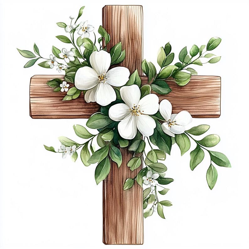 16 Easter Christian Cross Clipart, Watercolor Boxwood Cross Clip Art ...