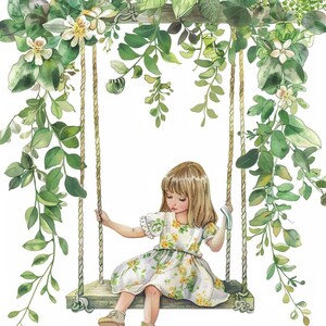 16 Girl on A Swing Clipart, Watercolor Garden Swing Clip Art, Printable ...