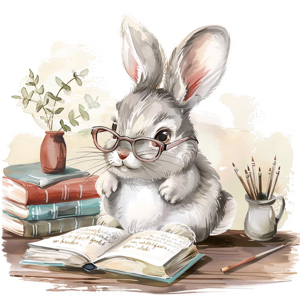 Watercolor Bunny Reading Clipart: Book Lover Art (digital Download) - Etsy