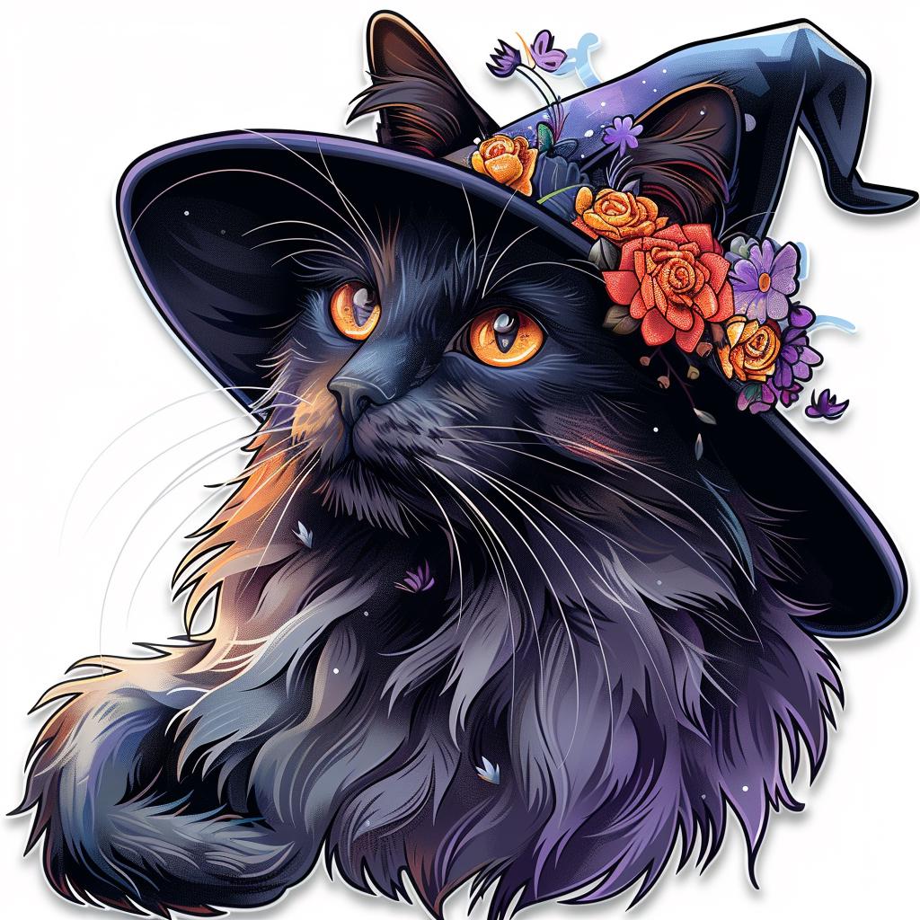 15 Witches Cat Clipart, Watercolor Halloween Kitten Hat Clip Art ...