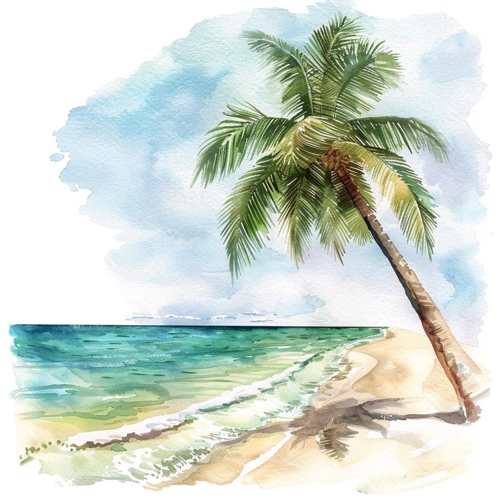 Watercolor Beach Palm Tree Clipart: Tropical Art, Junk Journals ...