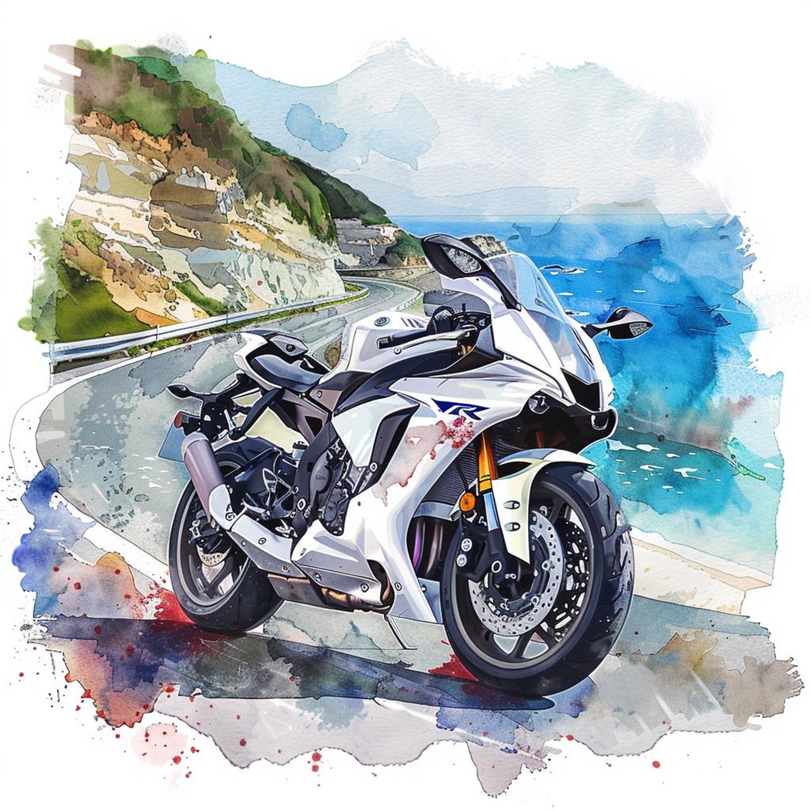 16 Motorcycle Clipart, Watercolor Ocean Motorbike Clip Art, Printable ...