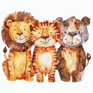 16 Animal Friends Clipart, Watercolor Lion Family Clip Art, Printable ...