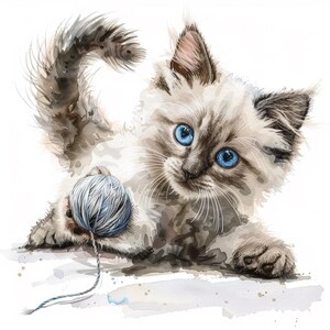 12 Kitten Playing Clipart, Watercolor Playful Cat Clip Art, Printable ...