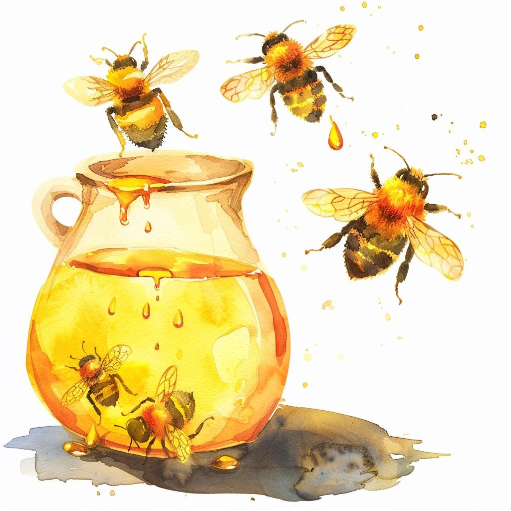 16 Bees and Honey Clipart, Watercolor Honey Jar Clip Art, Printable ...