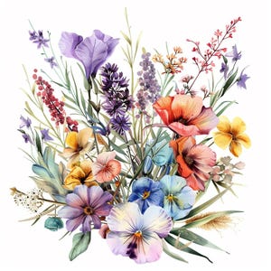 16 Floral Bouquet Clipart, Watercolor Summer Flowers Clip Art ...