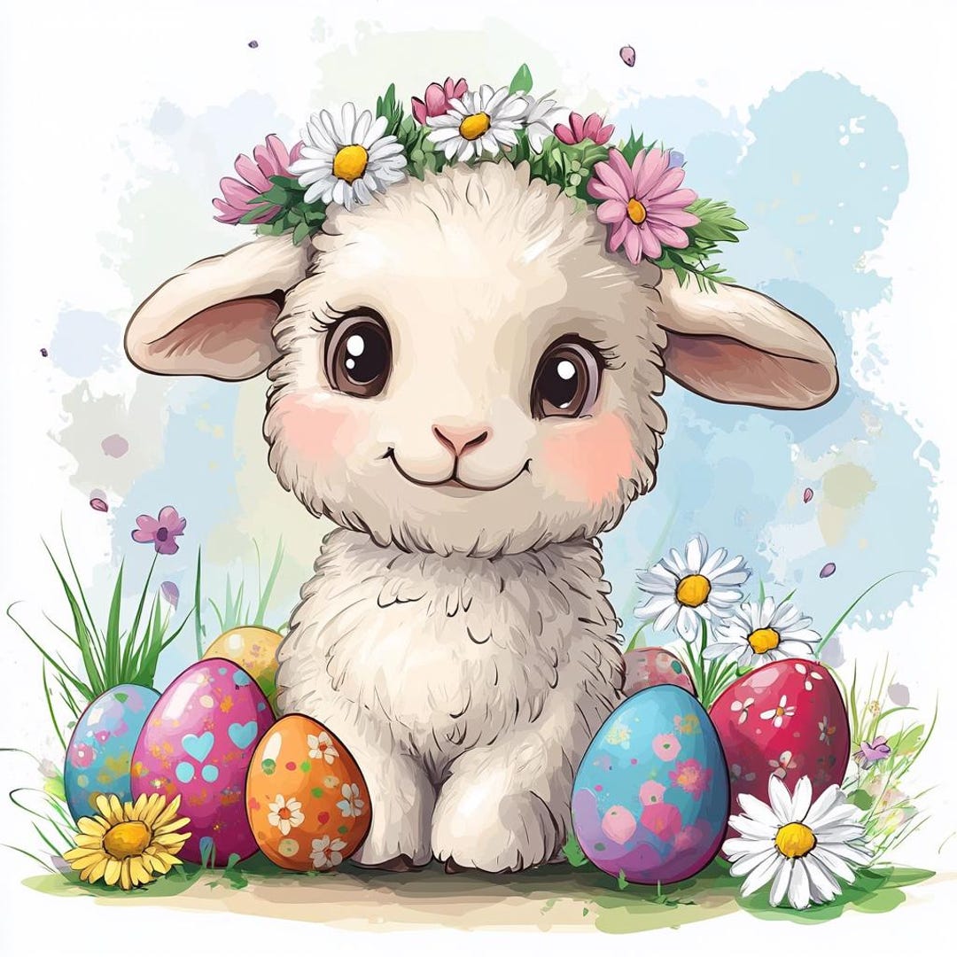 16 Easter Lamb Clipart, Watercolor Lamb in Easter Eggs Clip Art ...