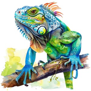 16 Colorful Iguana Clipart, Watercolor Iguana Clip Art, Printable High ...