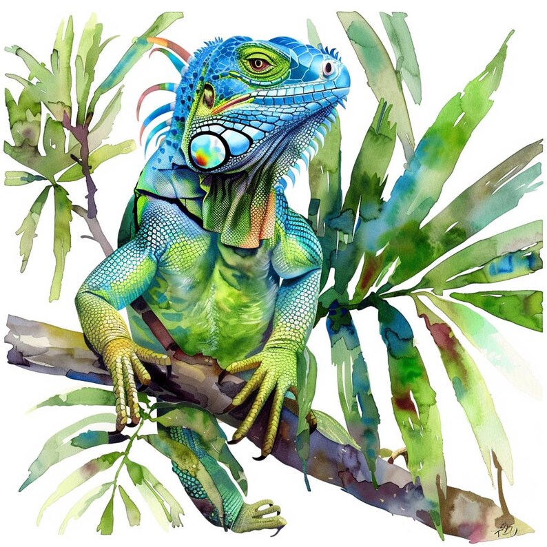 16 Colorful Iguana Clipart, Watercolor Iguana Clip Art, Printable High ...