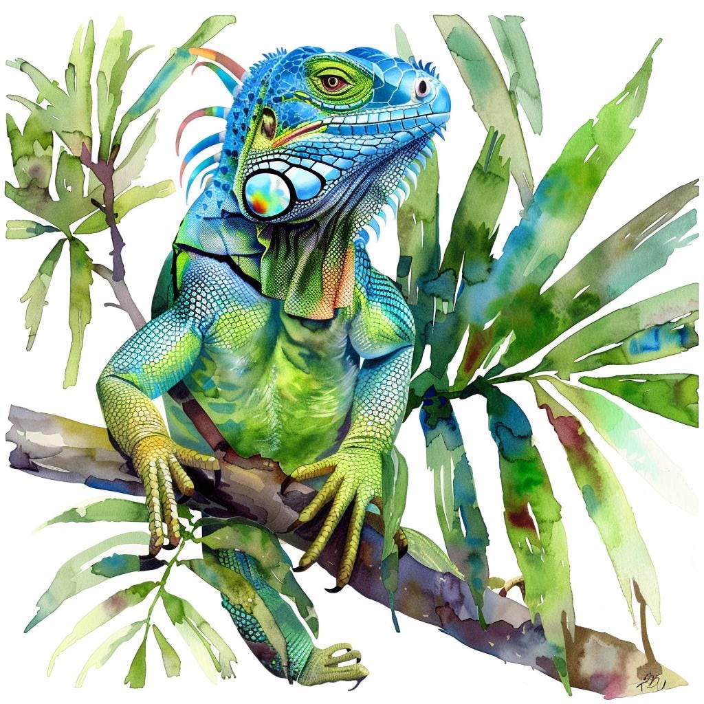 16 Colorful Iguana Clipart, Watercolor Iguana Clip Art, Printable High ...