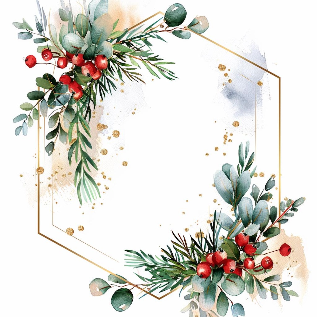 16 Christmas Floral Decor Clipart, Watercolor Wreath Clip Art ...