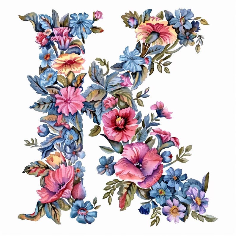 Floral Letter K Clipart: Watercolor Alphabet (digital Download) - Etsy