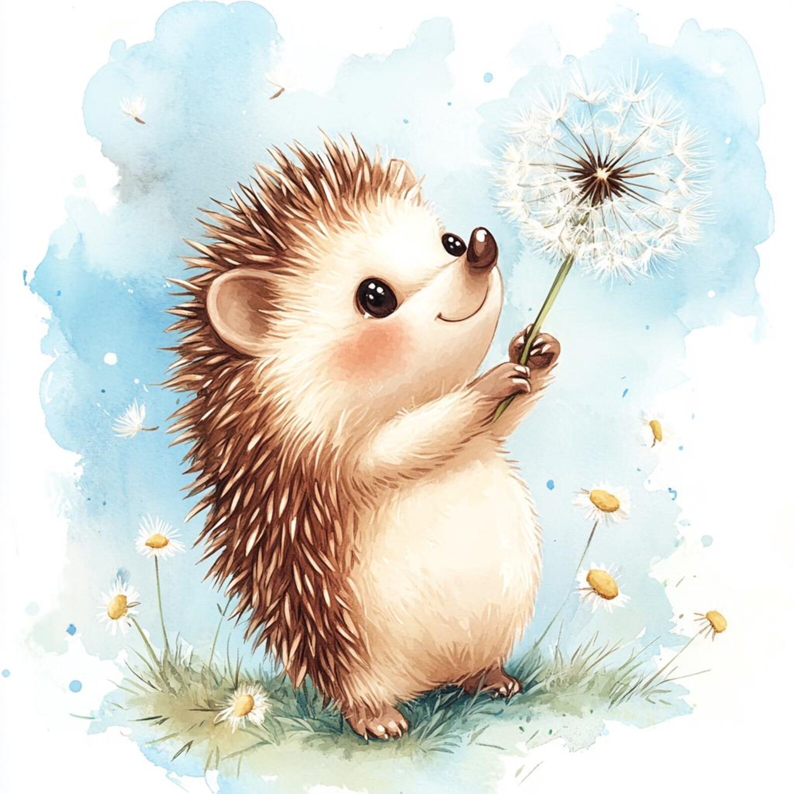 16 Cute Hedgehog Clipart, Watercolor Meadow Baby Hedgehog Clipart ...
