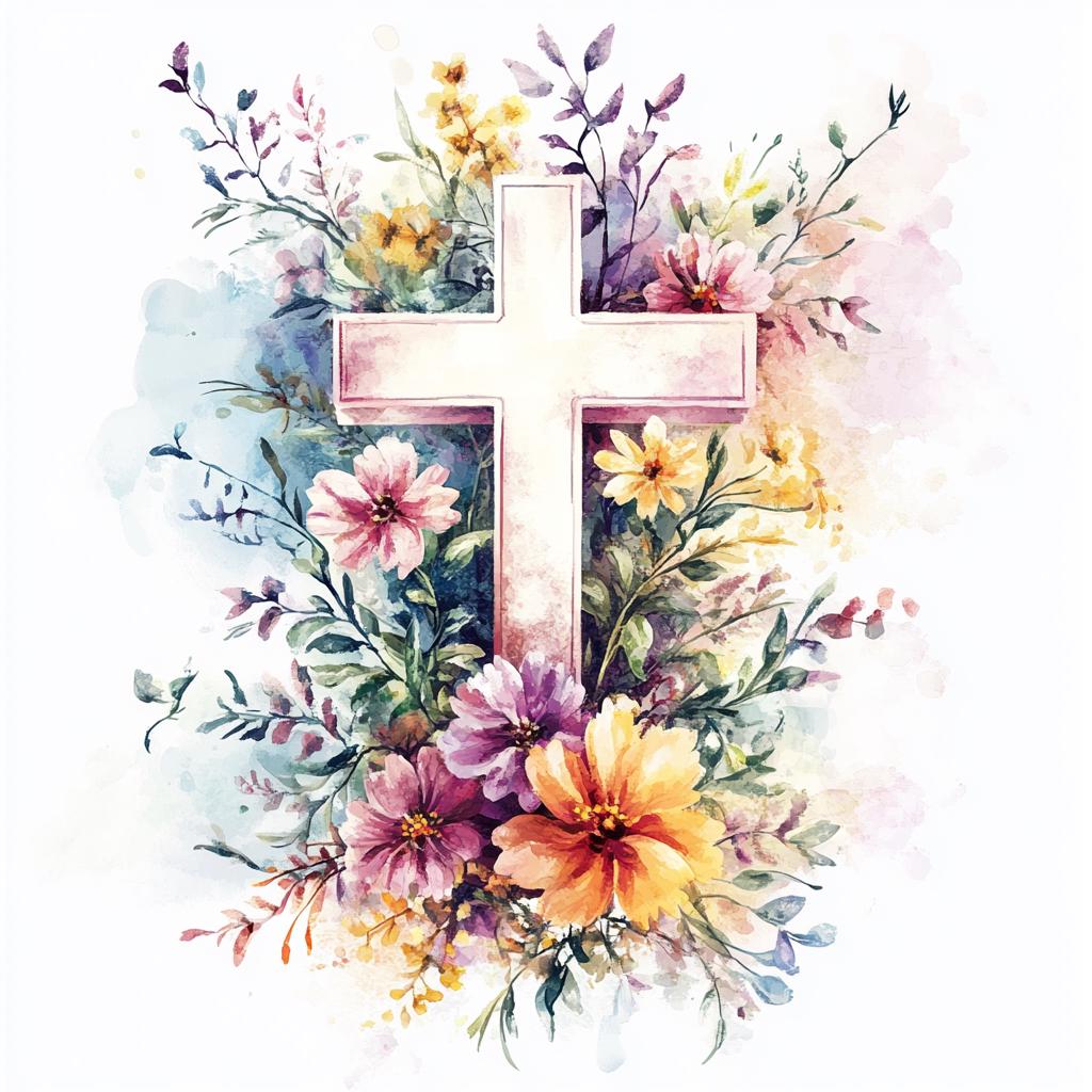 15 Floral Easter Christian Cross Clipart, Watercolor Crucifix Clip Art ...
