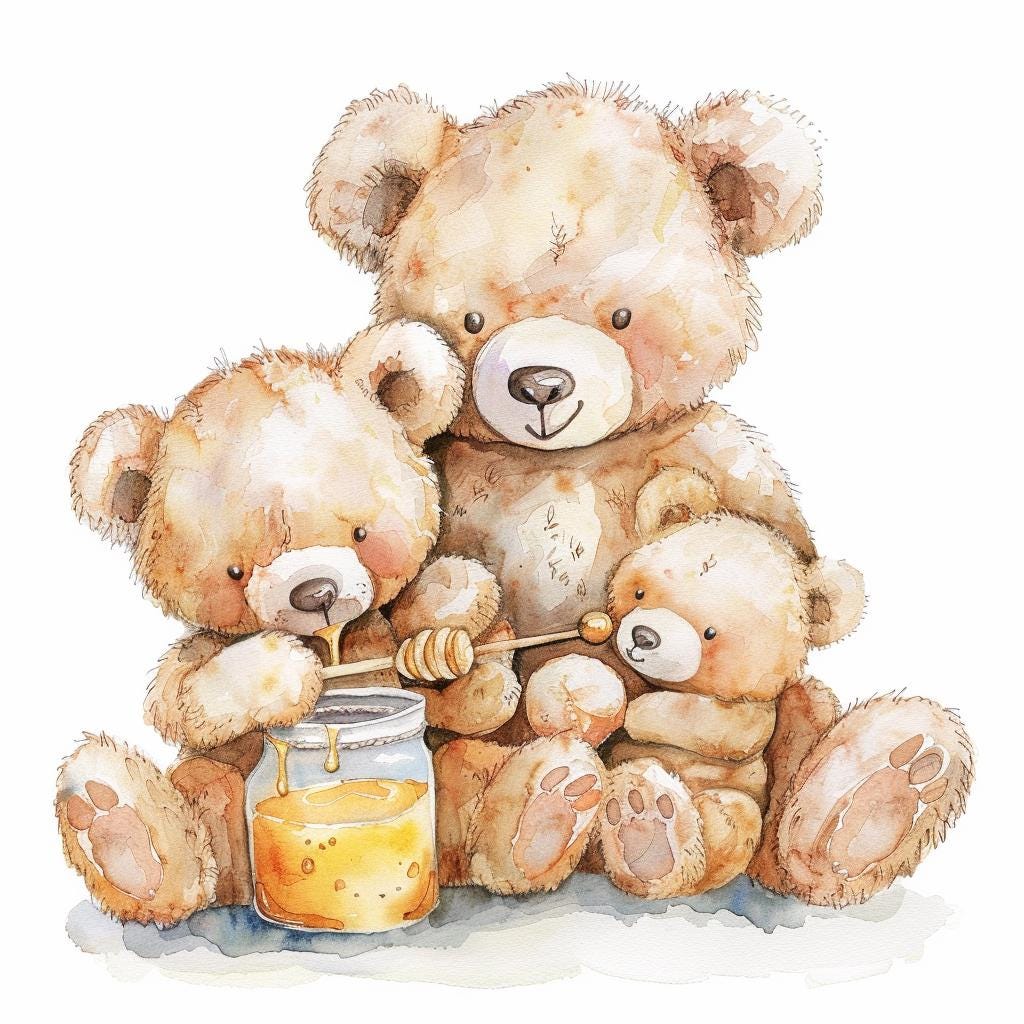 12 Teddy Bear Family Clipart, Watercolor Baby Bear Clip Art, Printable ...