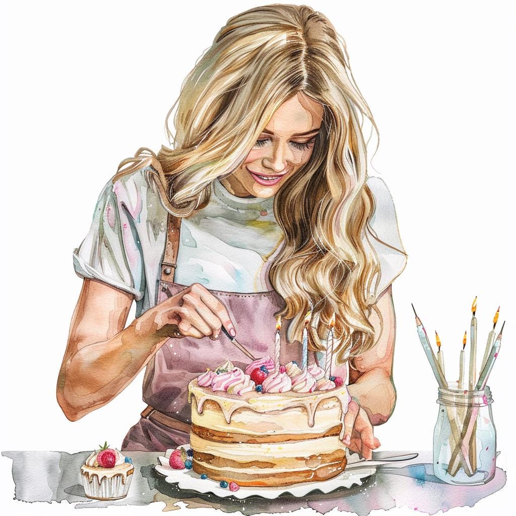 16 Woman Making a Cake Clipart, Watercolor Birthday Cake Clip Art ...