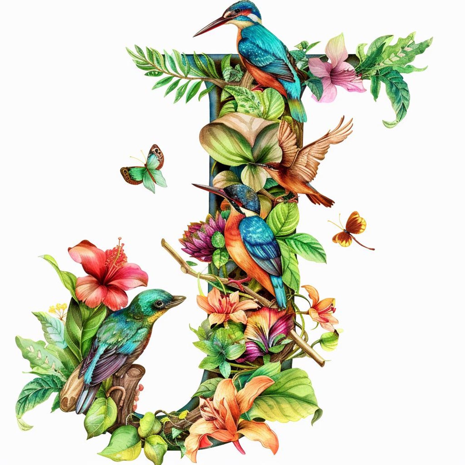 12 Jungle Letter 'J' Clipart, Watercolor Alphabet Clip Art, Printable ...