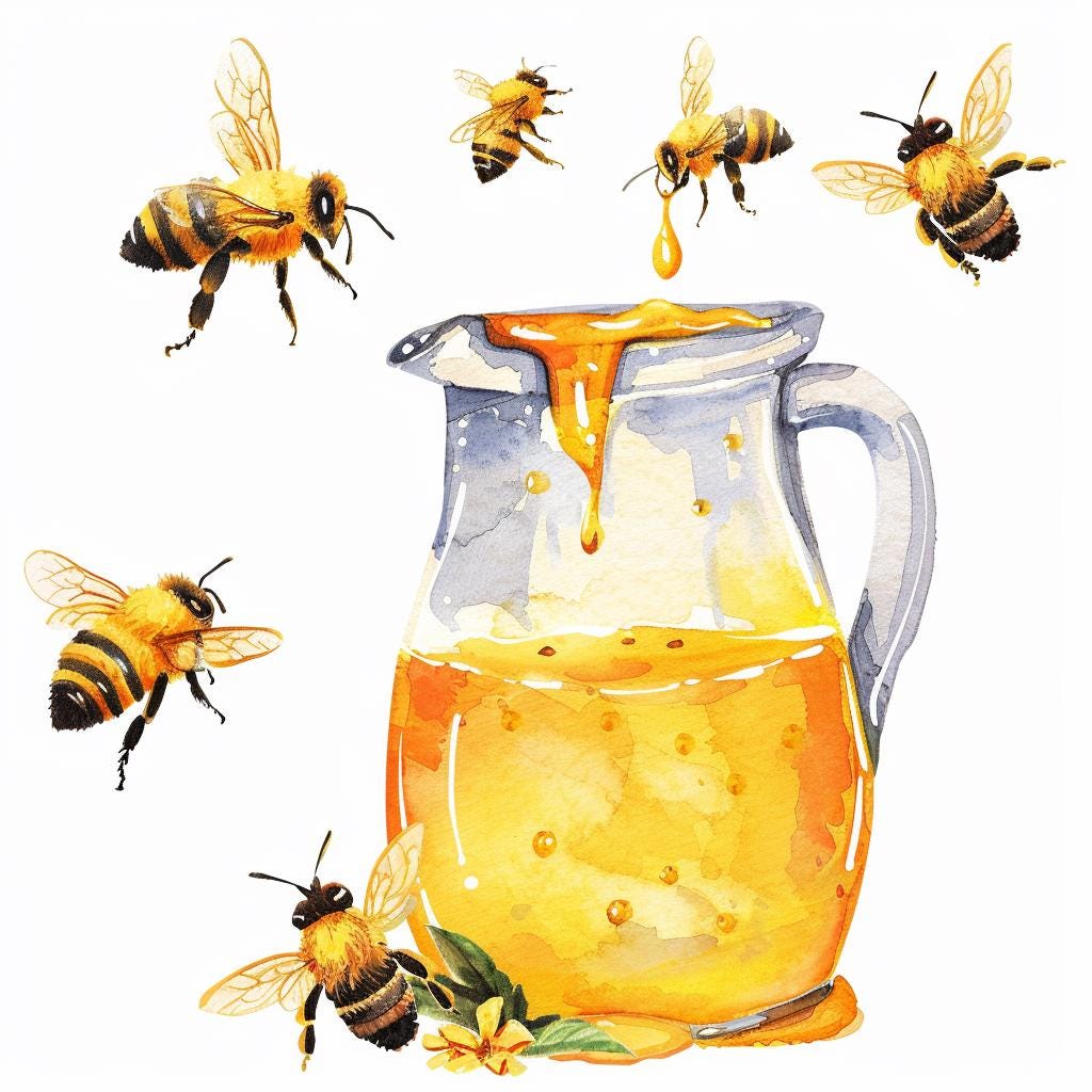 16 Bees and Honey Clipart, Watercolor Honey Jar Clip Art, Printable ...