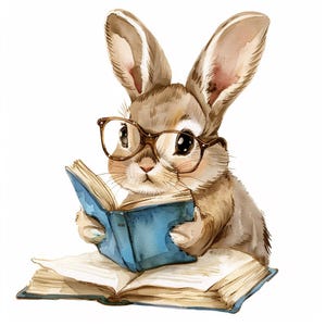 12 Bunny Reading Clipart, Watercolor Book Clip Art, Printable High ...